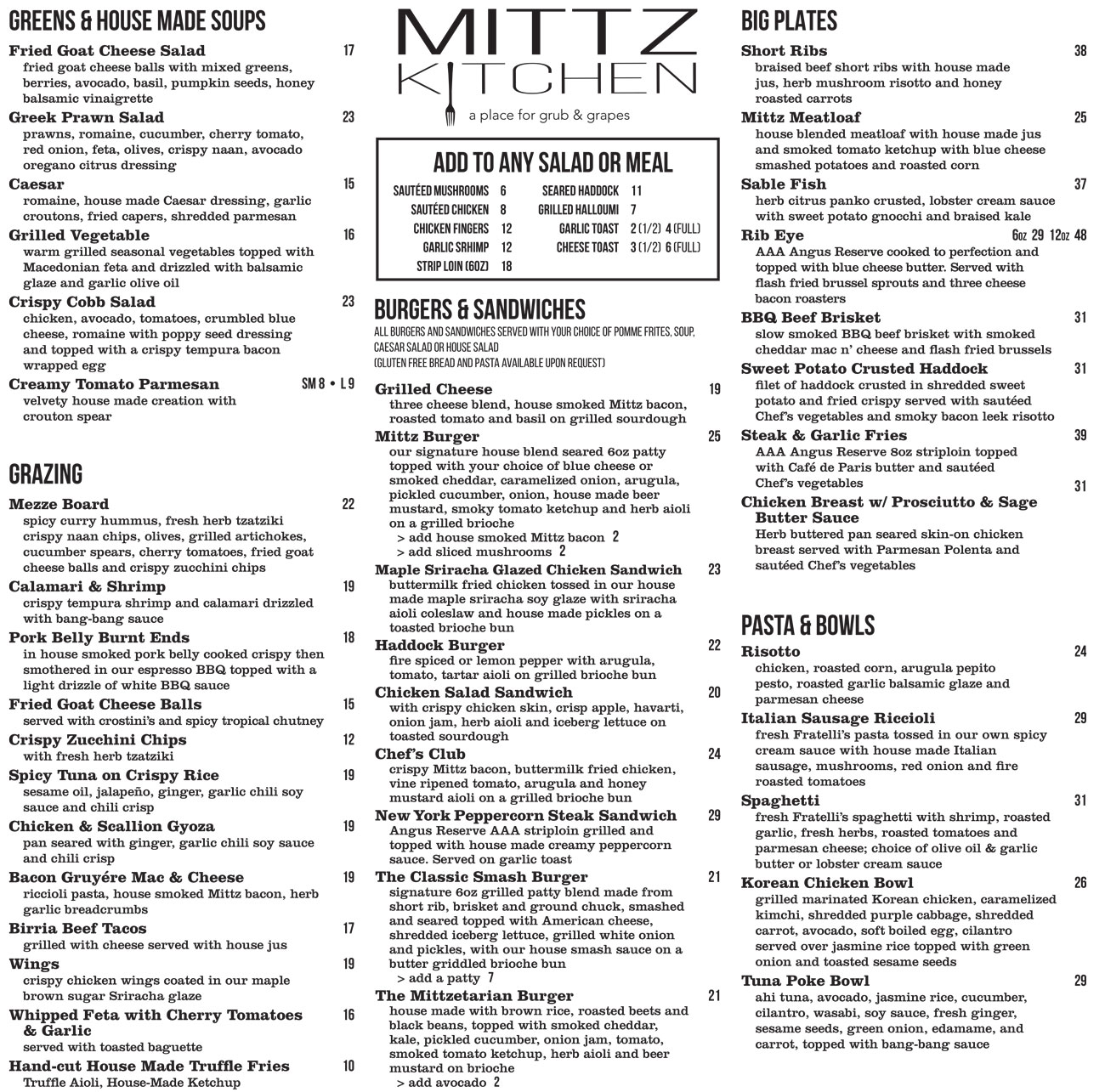 Menu | Mittz Kitchen